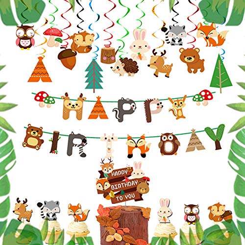 LaVenty Set of 15 Woodland Party Supplies Animal Birthday Banner Woodland Animals Banner Forest Animal Friends Themed Party Decorations Woodland Animals Baby Shower Birthday Party Decorations
