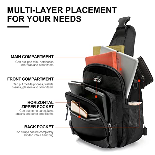 INOXTO Messenger Bag, Sling Bag for Men,Crossbody Backpack Shoulder Bag Hiking Daypacks Casual Sling Pack Handbag for Travel (8091-Black)