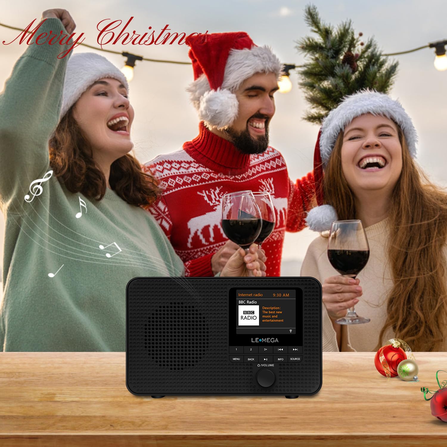 LEMEGA IR1 Portable WiFi Internet Radio,FM Digital Radio,Bluetooth Speaker,Dual Alarms Clock,Sleep Snooze Timer,40 Presets, Headphone-Output,Colour Display,Batteries or Mains Powered β Black Finish