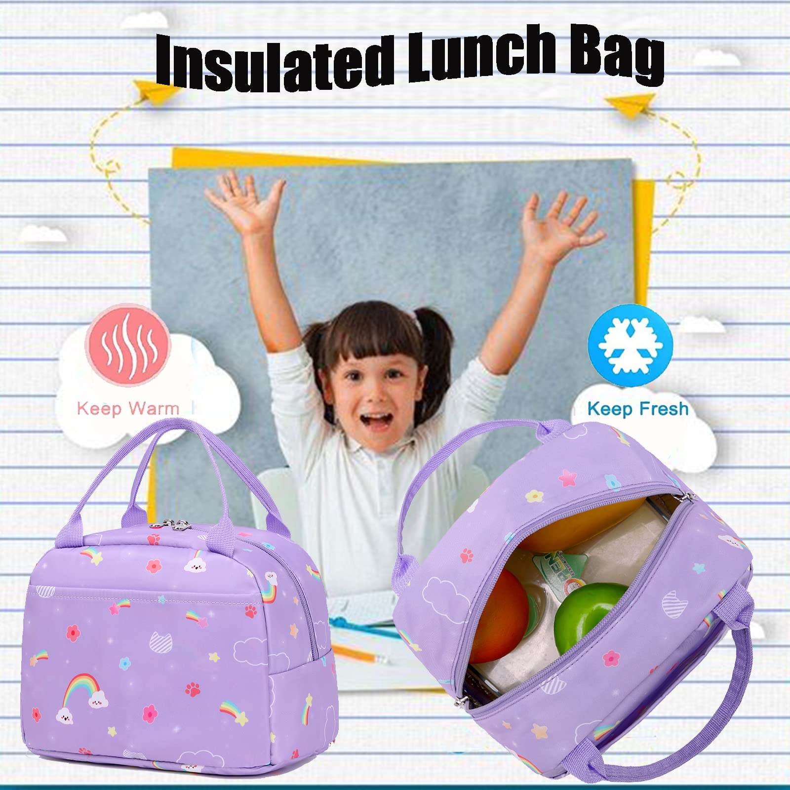 Jumpopack Unicorn Backpack for Girls School Backpack for Elementary Girls Backpack with Lunch Box Lightweight Water Resistance School Bag Preschool Kids Bookbag,Unicorn Cat