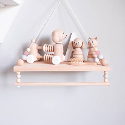 SayasNoy Macrame Wall Hanging Shelf, Hanging Shelves for Wall, Wall Shelf for Decor for Bedroom Kids with Wooden Beads, Floating Shelf for Bedroom, Living Room, Corridor Decoration(Pink)