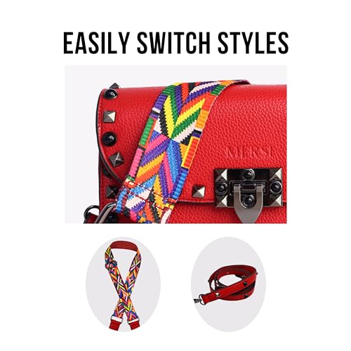 MERSI Ruby Crossbody Purse - Gorgeous Vegan Leather with Stunning Studded Detail - Includes Two Adjustable Shoulder Straps for a Comfortable Carrying Experience - Red