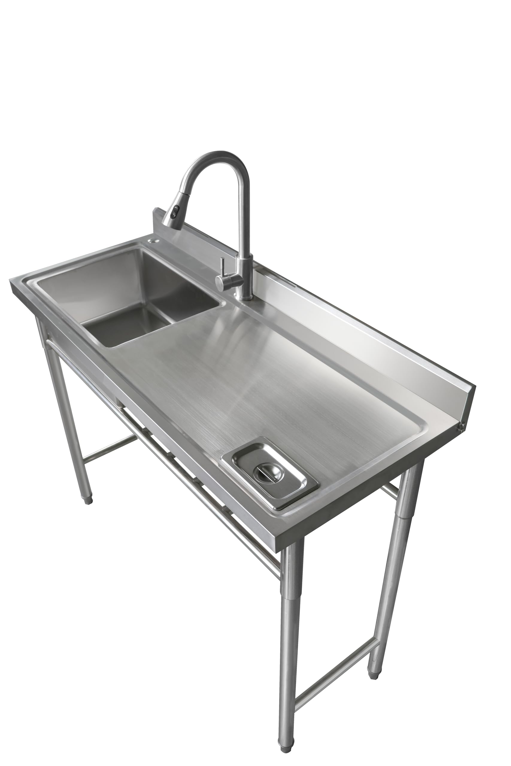 Qian Kun Free 304 Standing Stainless Steel Sink Utility Sink (Pull Down Sprayer & Drain Pipe) FreeStanding Outdoor Kitchen Sinks 47.2 * 19.7 * 35.4 Left Single Bowl Commercial Restaurant Sink NSF