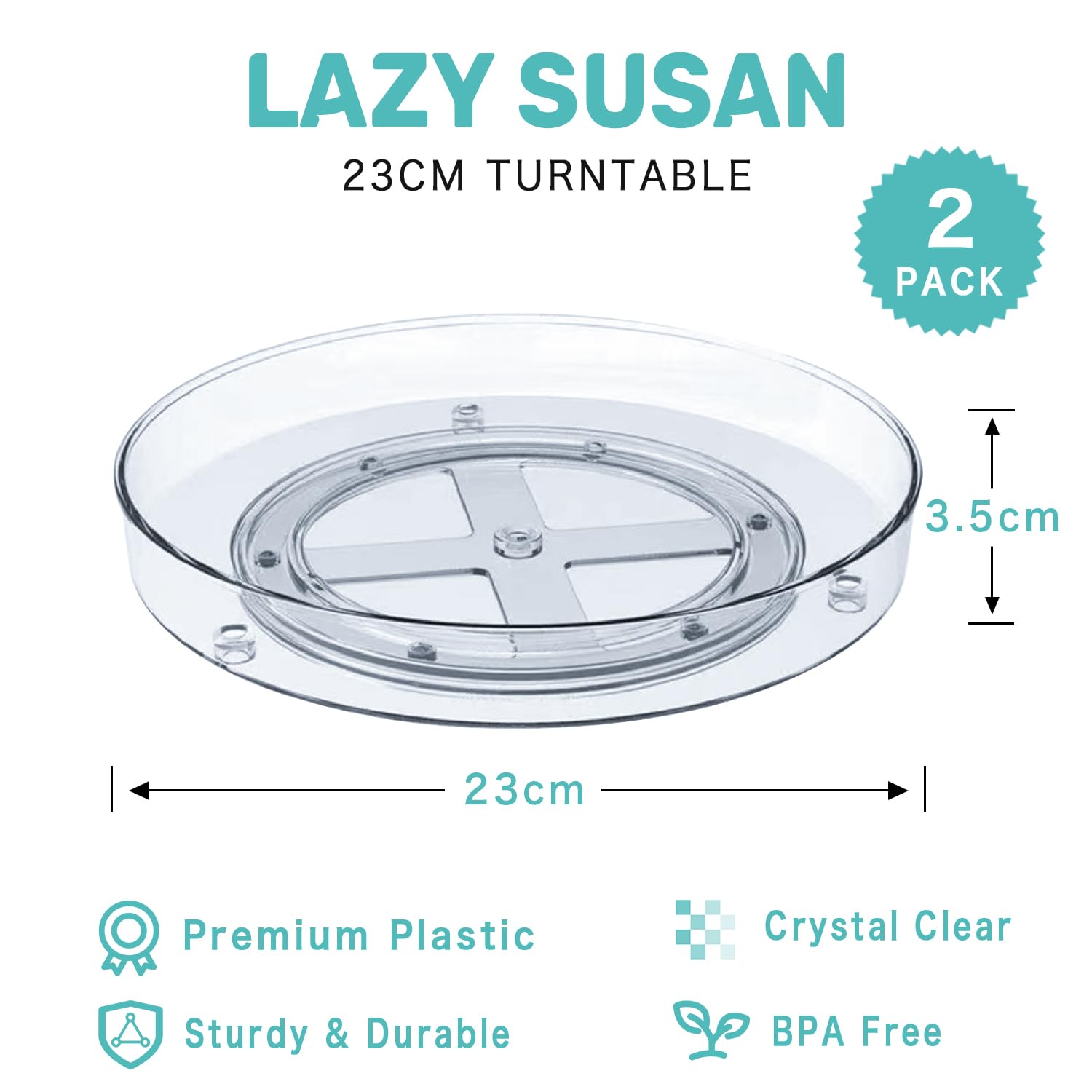JelKen Lazy Susan Turntable Cupboard Organizer, 2 Pack Rotating Spice Racks for Kitchen, Cabinet, Pantry, Refrigerator (9"x1.38")