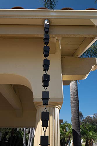 Monarch Rain Chains 18107 Aluminum Multi Cube Rain Chain, 8-1/2 Feet Length Replacement Downspout for Gutters, Black Powder Coated