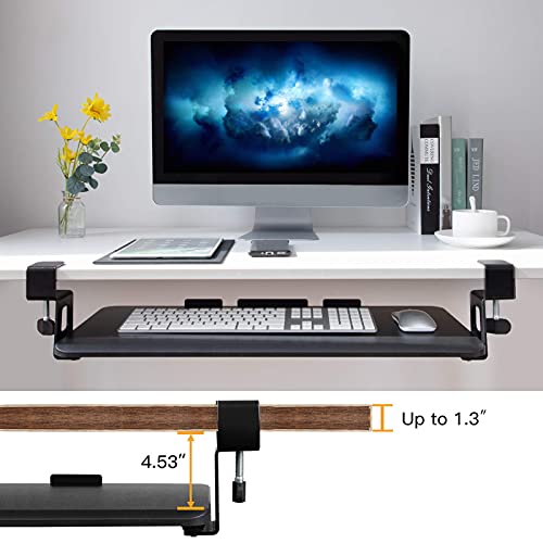 HUANUO Metal Keyboard Tray, Ergonomic Clamp Mount Under Desk Mount Slide Tray with Slide-Out Platform Computer Drawer for Typing and Mouse Work