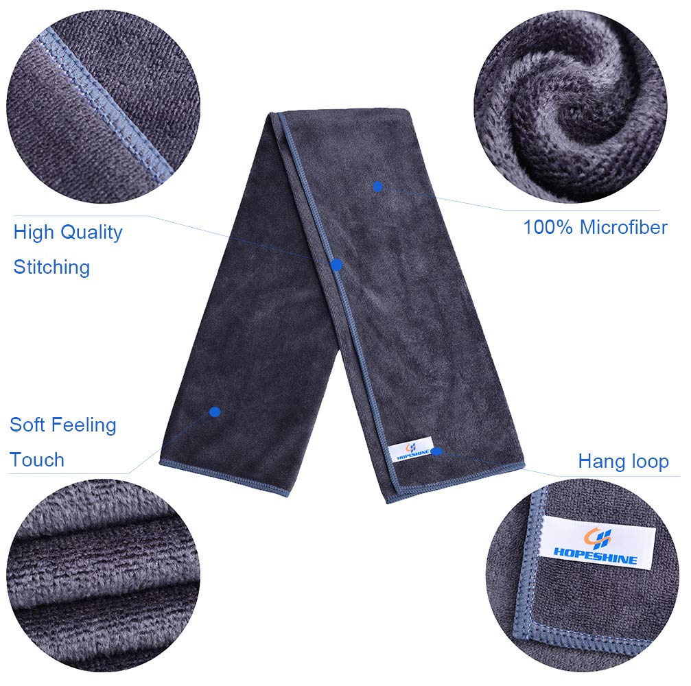 HOPESHINE Home Gyms Towel for Men Women Microfiber Gym Towels Cycling Workout Sweat Towel Set Quick Dry Exercise Sports Travel Towel Fast Drying 2-Pack (Black + Grey)