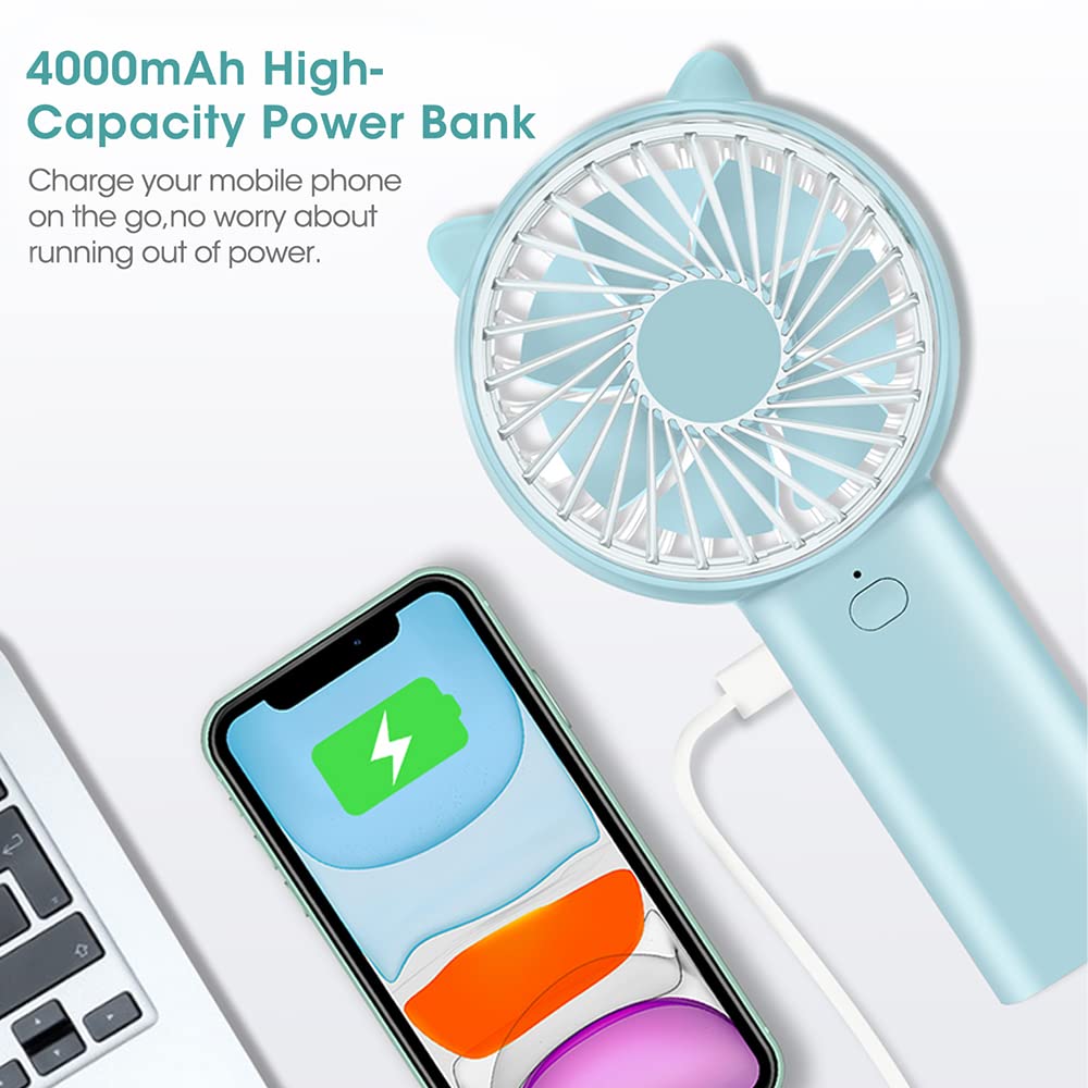 Mini Handheld Fan, USB Desk Fan Small Personal Portable Fan 4 Speed Adjustable Personal Fan for Outdoor travel Home and Office(Blue)