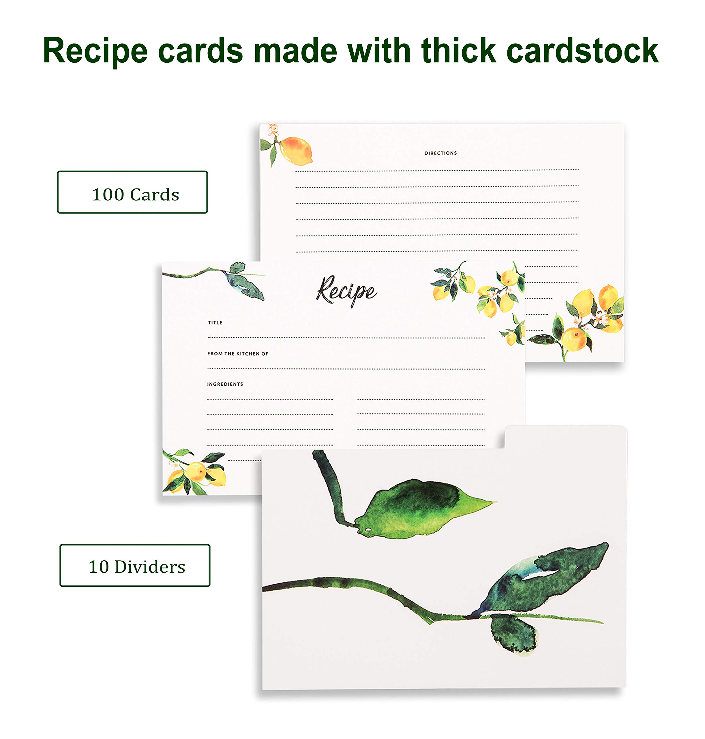 Mint & Elm Recipe Box with 100 Cards and 10 Dividers - Recipe Organizer Includes Plastic Holder for 4x6 Cards (Natural Bamboo)