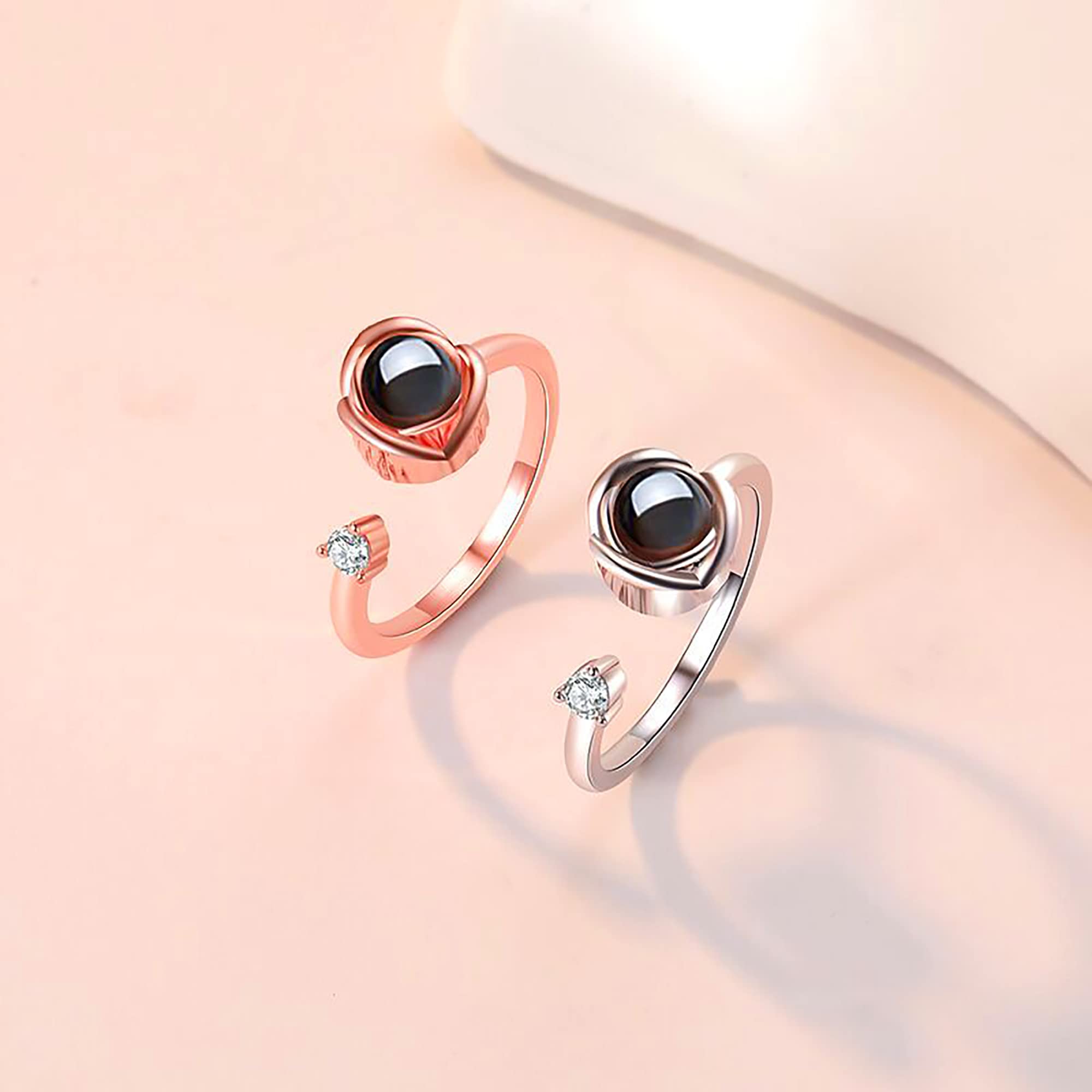 kindsnice Custom Photo Ring Personalized Projection Ring I Love You Ring 100 Languages Promise Ring 925 Sterling Silver Rose Shaped Engagement Ring Romantic Gift for Women