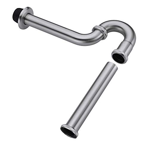 Orhemus Brass P Trap, 1 1/4 Bathroom Basin Sink Waste Trap Drain Kit with Flange and Slip Joint Extension Tube Drain Tailpiece, Adjustable Height, Brushed Nickel Finish