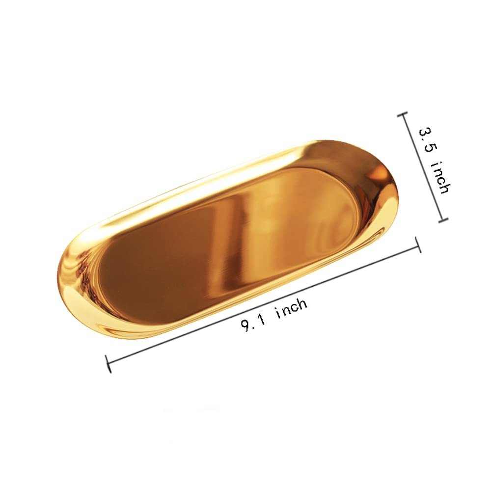 JKanruh 3 Pack 9 Inch Oval Gold Stainless Steel Towel Tray,Storage Tray,Tea Tray Fruit Trays,Decorative Tray,Jewelry Dish Cosmetics Organizer