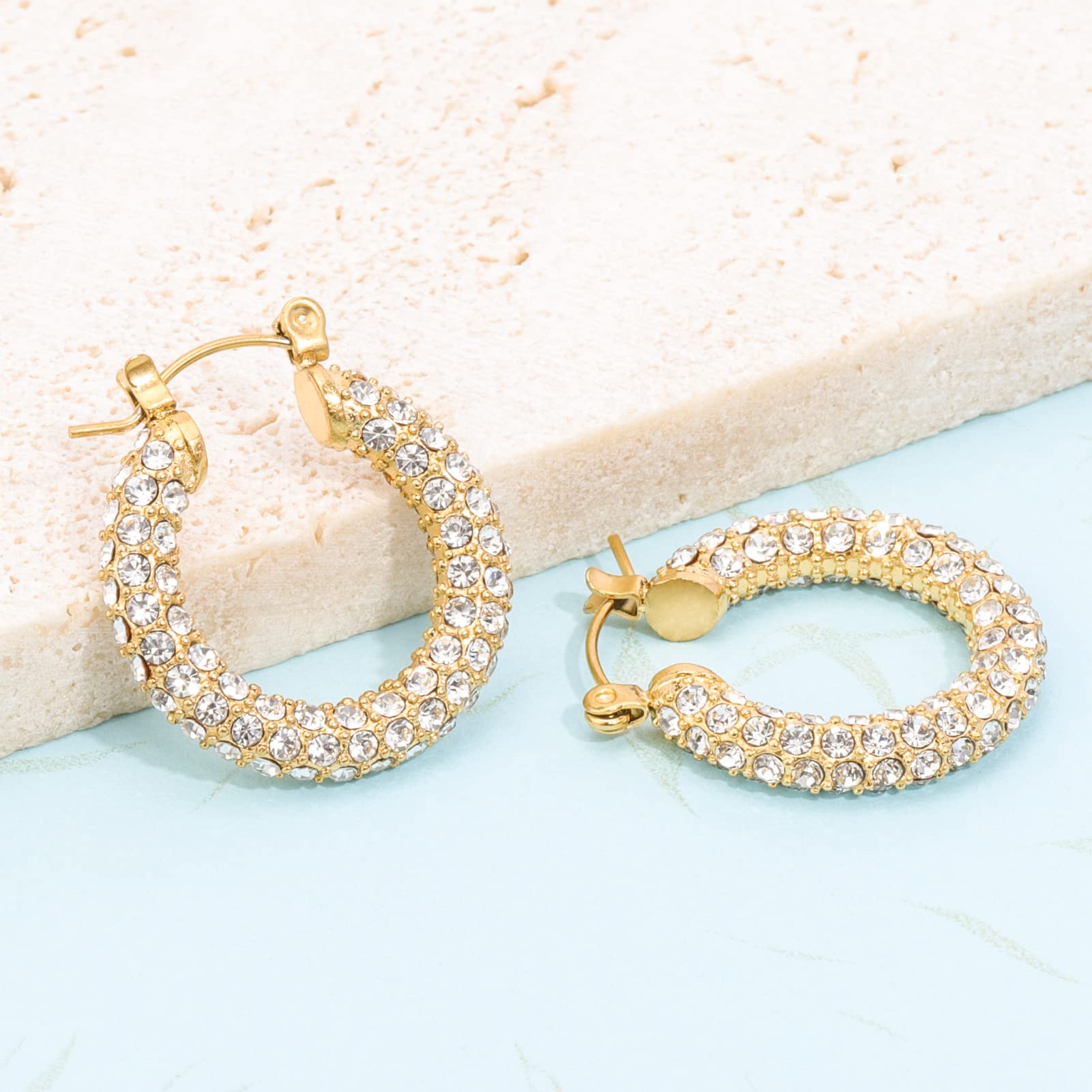 Joacii Gold Plated Cubic Zirconia Accent Hoop Earrings for Women Hypoallergenic Huggie Hoops