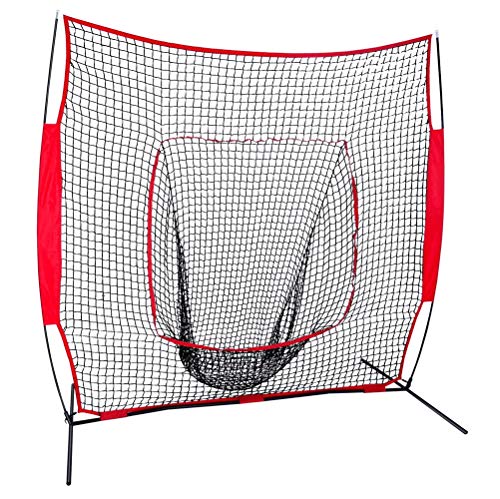 Hype Pro-Style Batting Tee +Baseball Softball 7'×7' Practice Net w/Bag and Bow Frame