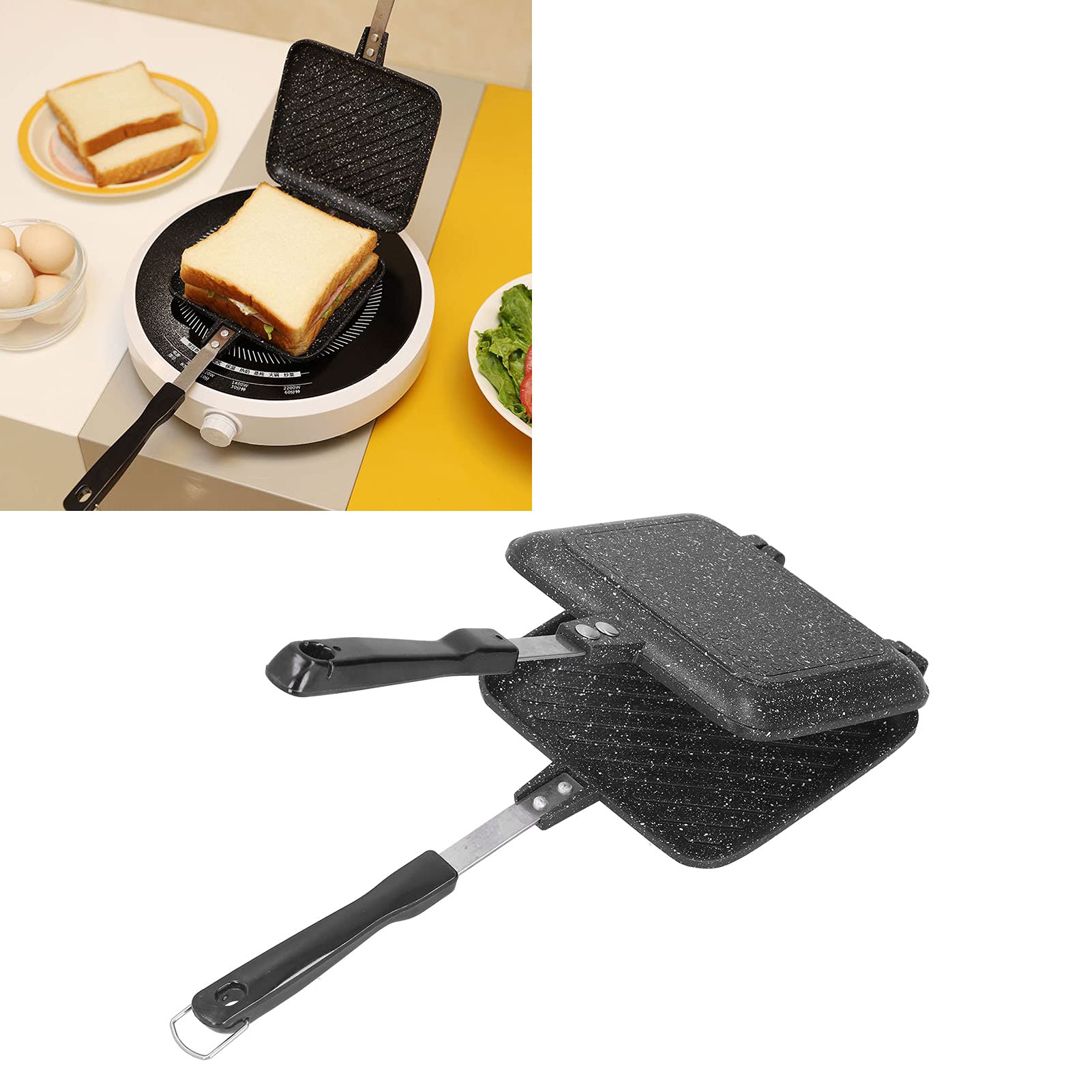 Lazmin112 Nonstick Double Sided Frying Pan, Breakfast Pot Aluminum Alloy Flip Tray Barbecue Plate for Indoor and Outdoor Cooked Chicken Fish