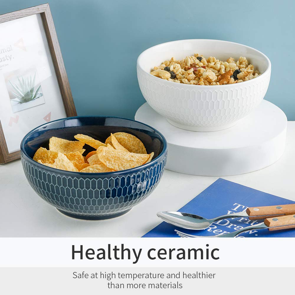 KOOV 24 Ounce Soup Bowl Set, Porcelain Cereal Bowls Microwave And Dishwasher Safe, Kitchen Bowls For Oatmeal Breakfast, Chip, Rice, Ceramic Bowls Set of 4 (Blue Series)