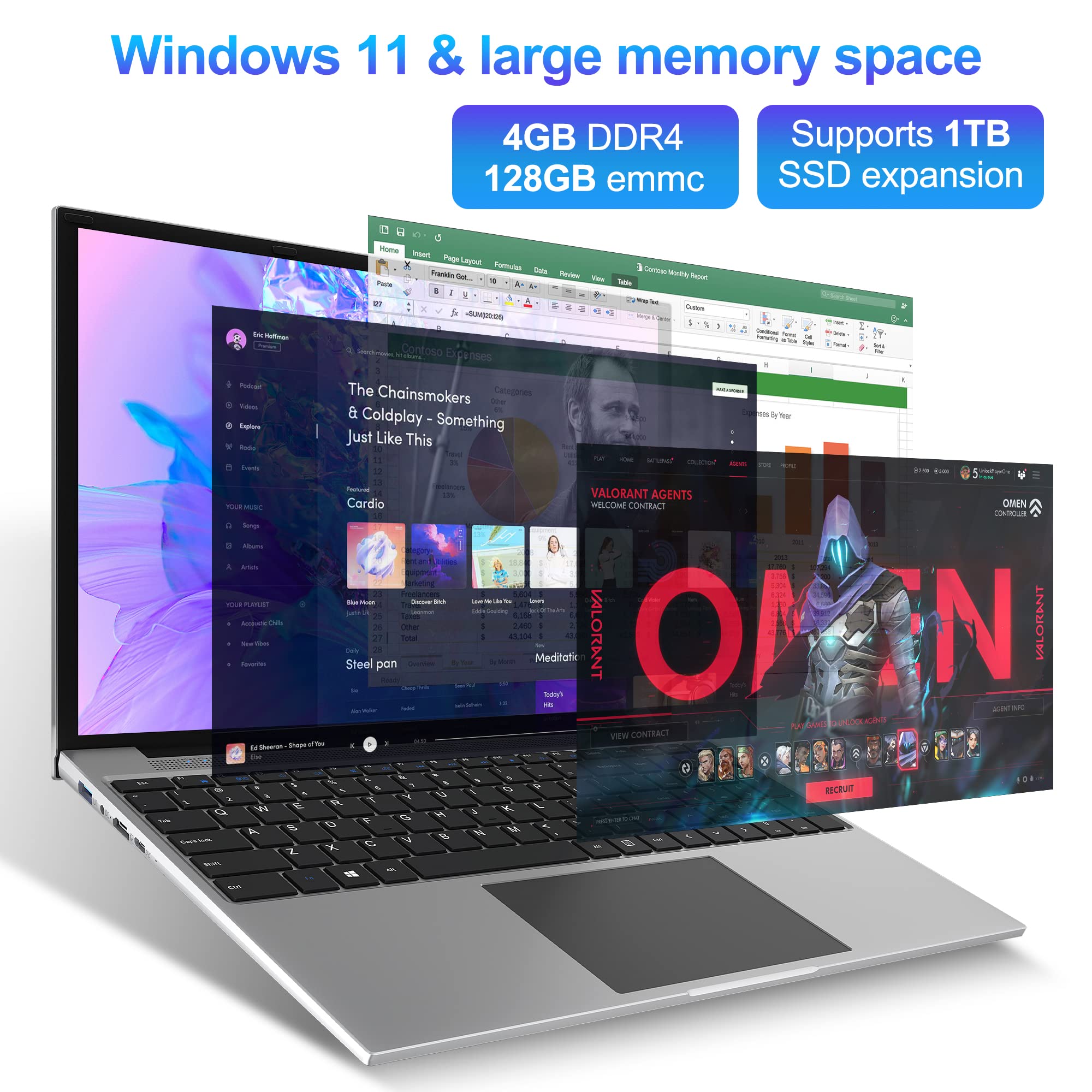 jumper 16 Inch Laptop, Quad Core CPU, FHD IPS Screen (16:10), 4GB DDR4 128GB Storage, Laptops Computer with Office 365 1-Year Subscription, 4 Stereo Speakers, Numeric Keypad.