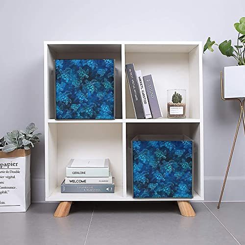 Sea Turtle Animal Canvas Collapsible Storage Bins Cube Organizer Baskets with Handles for Home Office Car