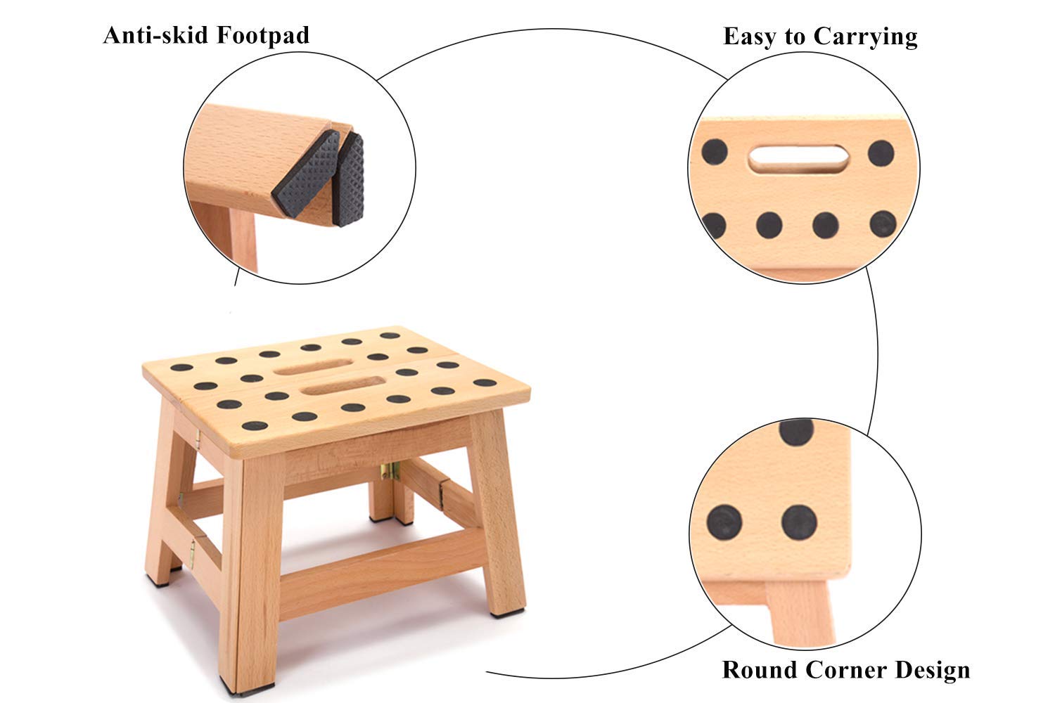 Jiodux Folding Wooden Stool - 8.8" Height - Folding Step Stool for Adults & Kids' Step Stools, Small Foldable Step Stool Use in Kitchen Garden Camping, Patented Product - Holds up to 300 Lbs