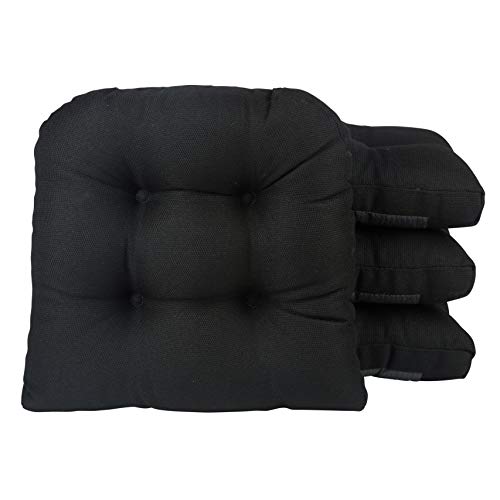 Klear Vu Gripper Overstuffed Universal Non-Slip Dining Chair Cushions for Kitchen Decor or Office Use, U-Shaped Skid-Proof Seat Pad, 15x15 Inches, 4 Count (Pack of 1), Midnight Black
