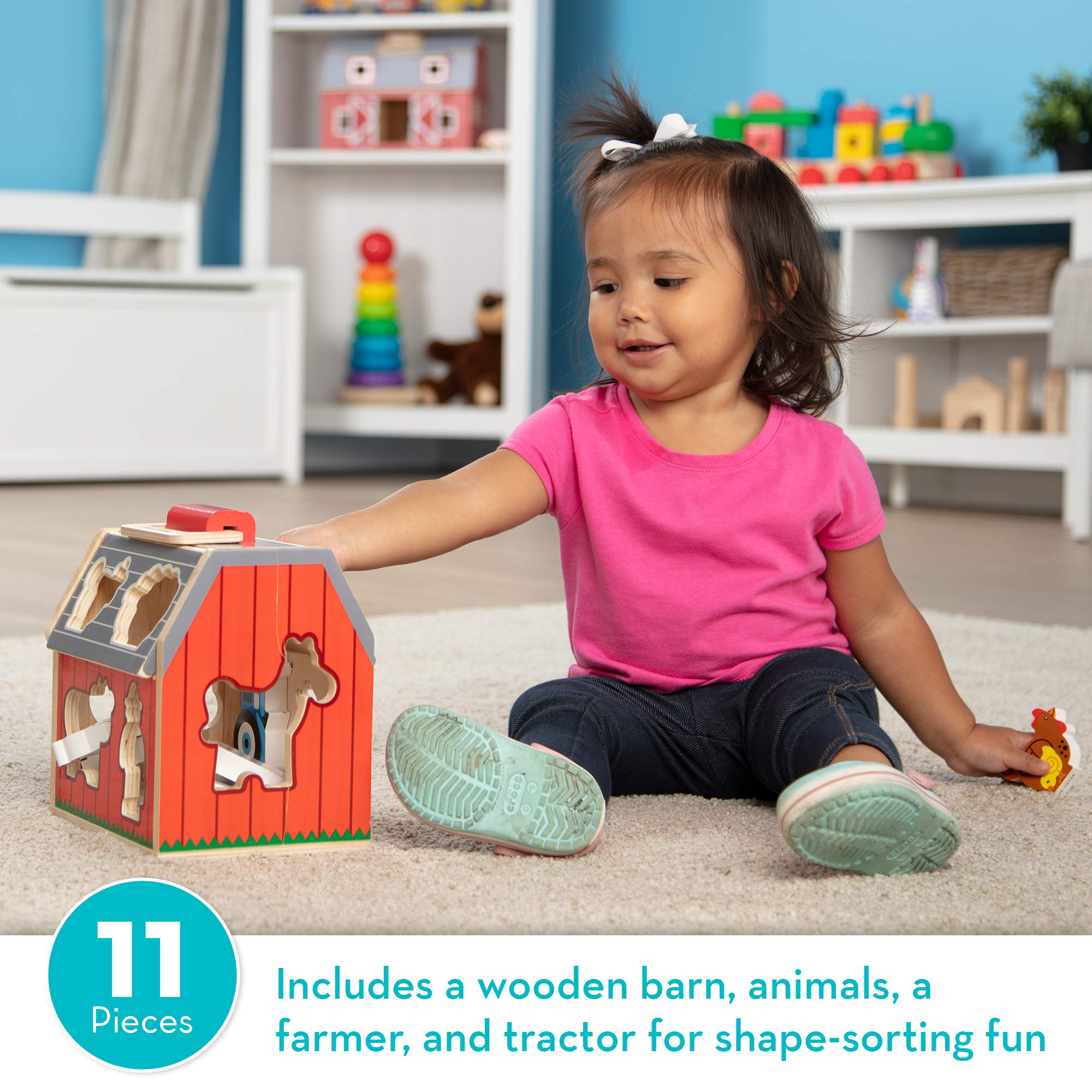 Melissa & Doug Wooden Take-Along Sorting Barn Toy with Flip-Up Roof and Handle, Shape Sorting and Stacking Learning Toys & Children's Book - Poke-a-Dot: Old Macdonald’s Farm