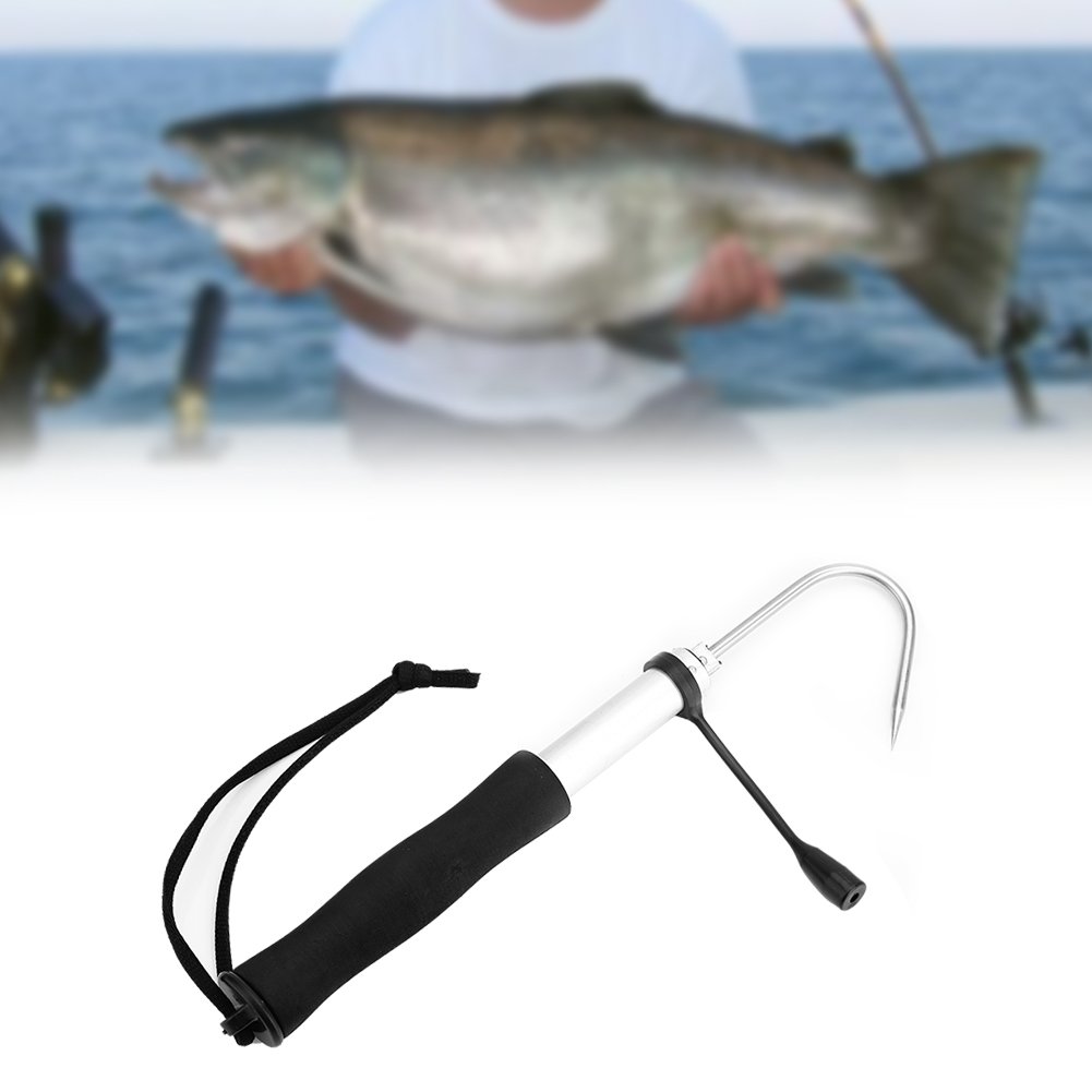 Luqeeg Telescopic Fish Gaff with Stainless Sea Fishing Spear Hook Tackle Lightweight Pole with Ergonomic Grips and Lanyard for Saltwater Offshore Ice Tool