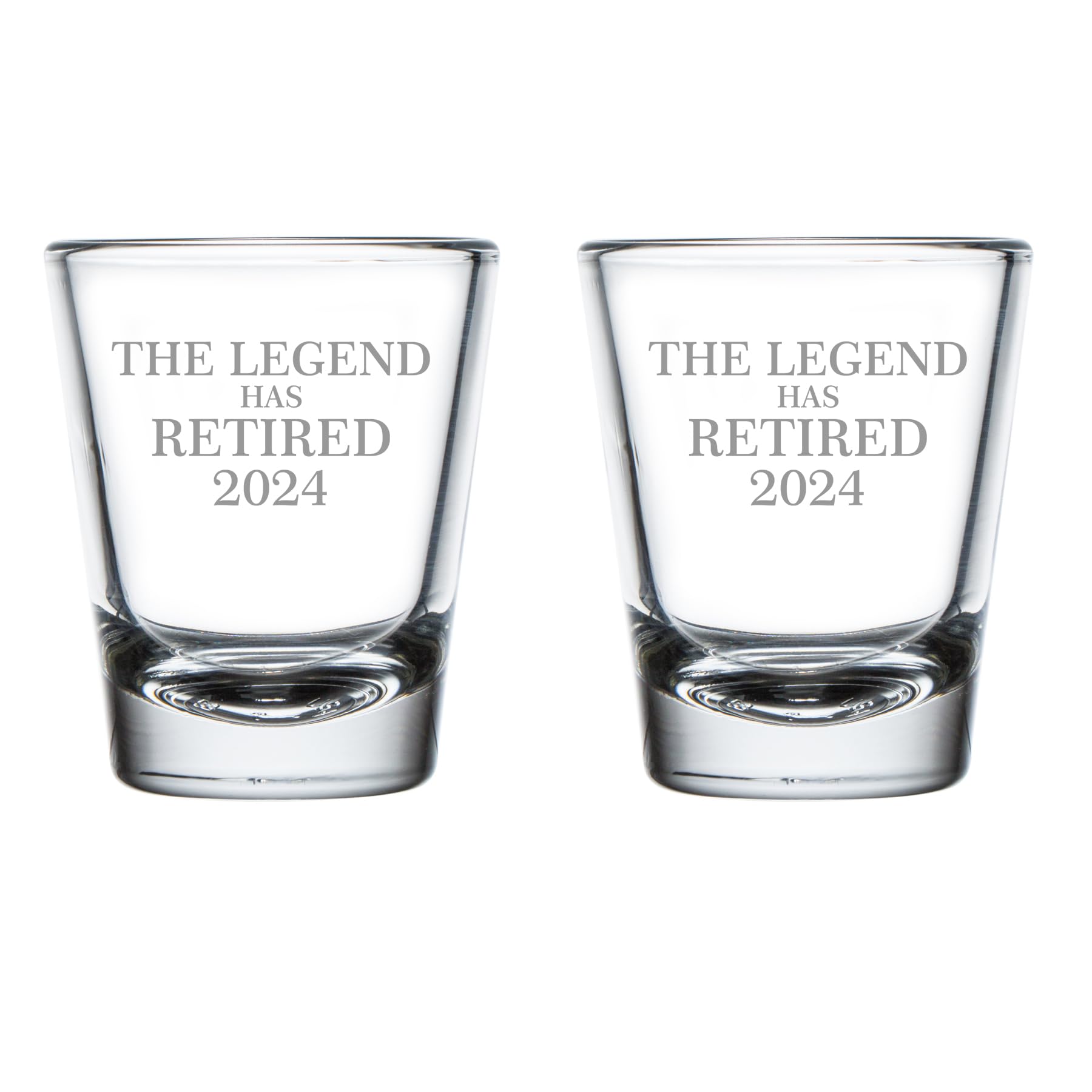MIP Brand Set of 2 Shot Glasses 1.75oz Shot Glass The Legend Has Retired 2024 Retirement Gift