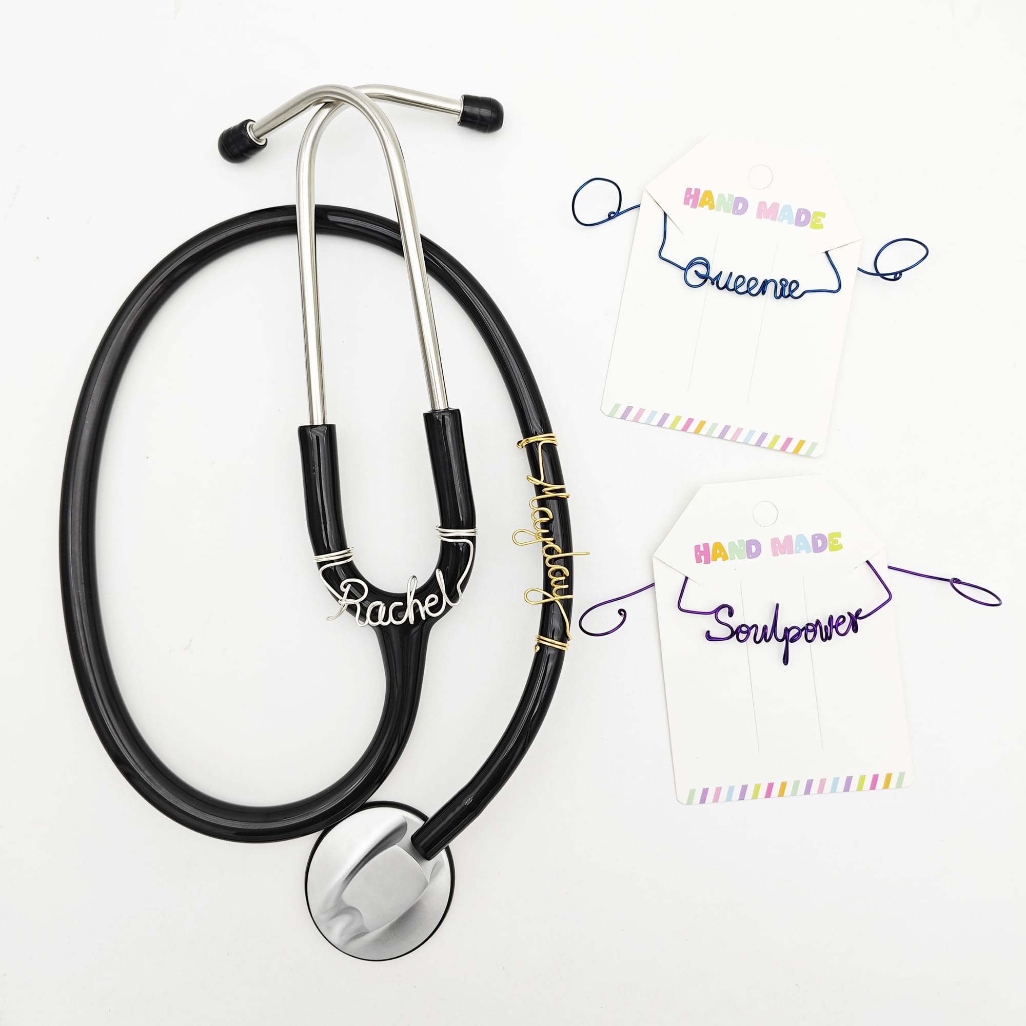 Personalized handmade custom stethoscope name ID tag Colorful copper wire name labels, charm Customize any letters and text,An excellent gift for doctors, nurses and nurse practitioners (optional)