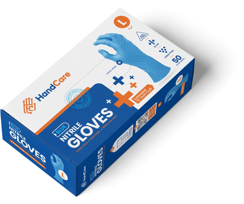 Gloves+com Blue Nitrile disposable gloves 8 Mil Powder Latex Free Exam Working Gloves, Nitrile Exam Gloves (Large - Box of 100)