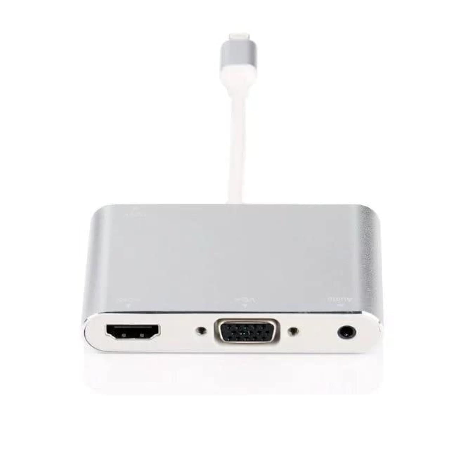 NAKVMN Lightning to HDMI VGA Audio Multiport Adapter Cable for iOS Compatible with Iphone7/7p/6/6s/6p/ Ipad Mini/Pro/Air iPod, Aluminium (Sliver)