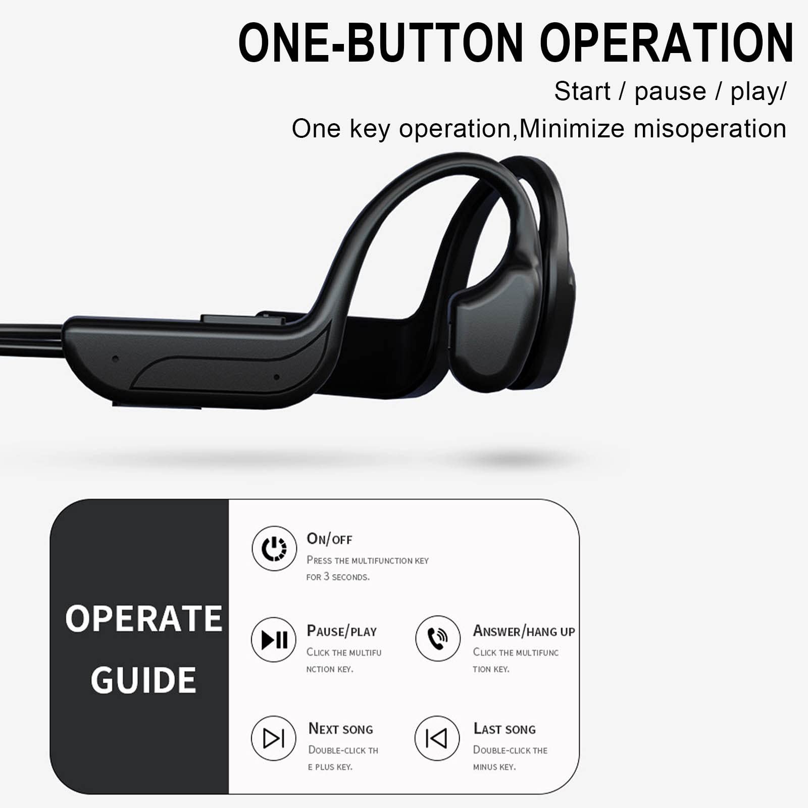 Outdoor Stereo Earbuds Bone-Conduction Earphone Wireless Bluetooth Headphones Sports Waterproof Headset Built-in Microphone