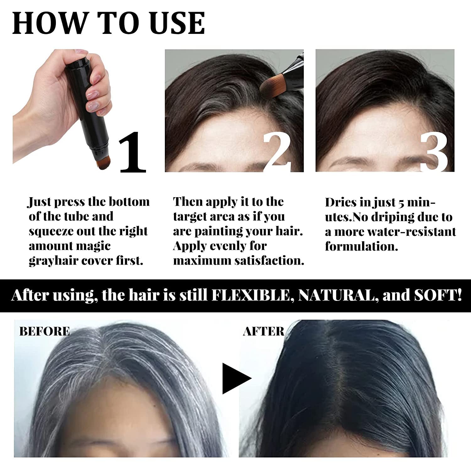 Semi-permanent Root Touch Up Powder Stick for Temporary Gray Coverage - Hair Coloring Pen, Hairline Shading Sponge, and Hair Filler (COFFEE/BROWN)