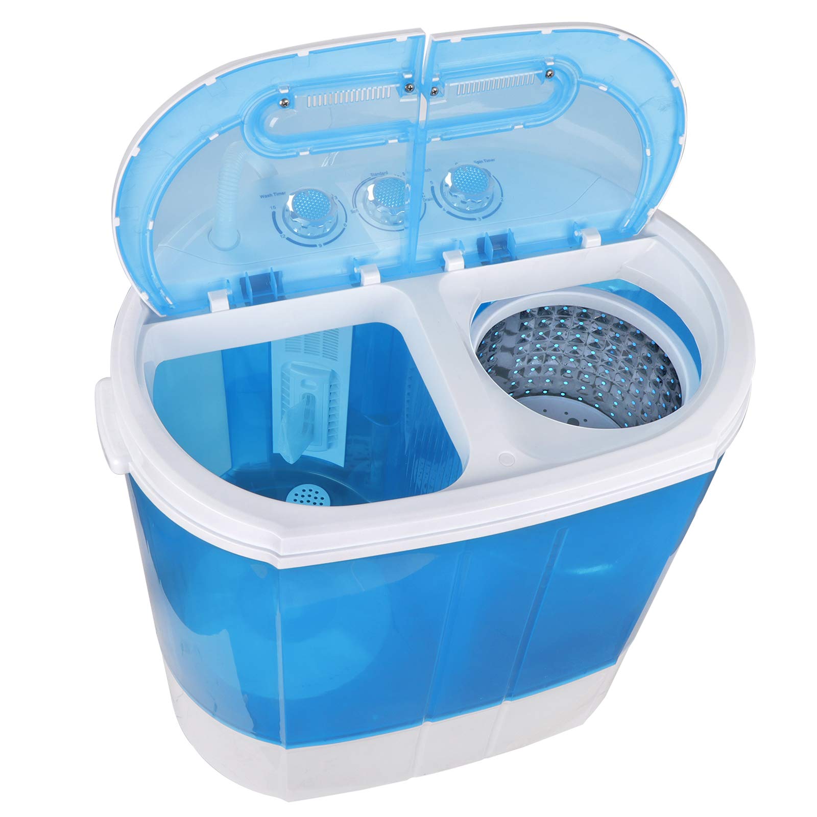 JupiterForce Portable Clothes Washing Machines with Drain Pipe, Mini Compact Twin Tub Spin Dryer Laundry Machine for Bathroom, Dorms, Apartments, Blue