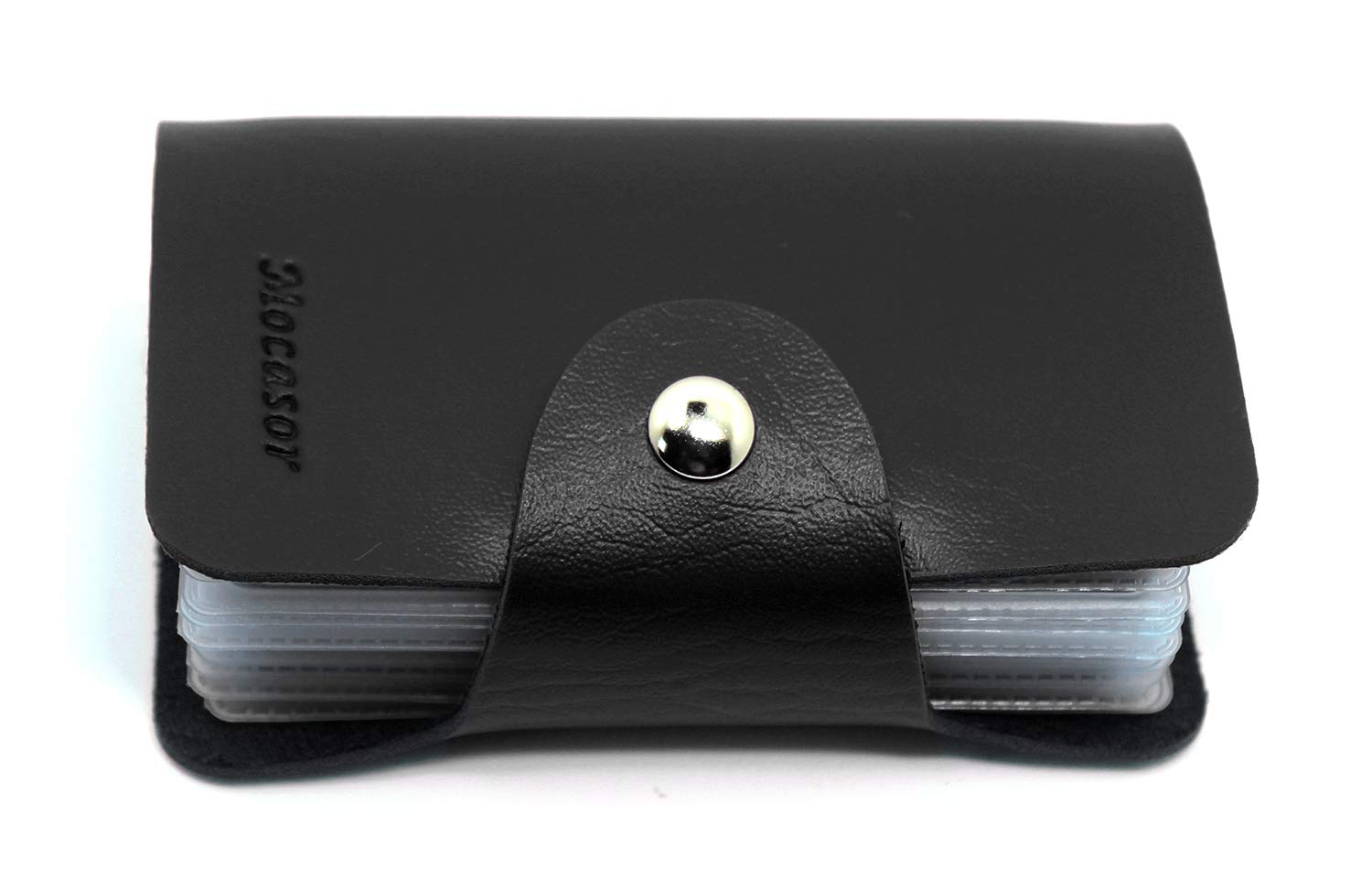 Mocasor Soft Leather Credit Card Holder for Men & Women Bank Card Case with 24 Durable Plastic Insert Slots Slim Pocket Wallet ID Card Organiser Business Card Case Purse (Black)