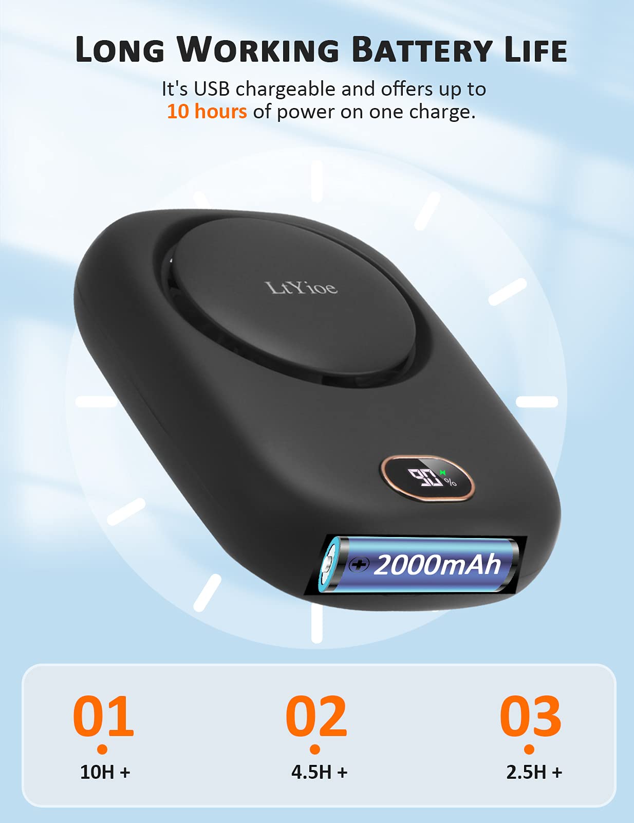 LtYioe Mini Fan Mini Handheld Fan Portable Fans USB Rechargeable, Personal Desk Fan Multifunctional with Strong Airflow, LED Smart Display and 3 Speed Adjustable for Outdoor Beach Home(Dark Black)