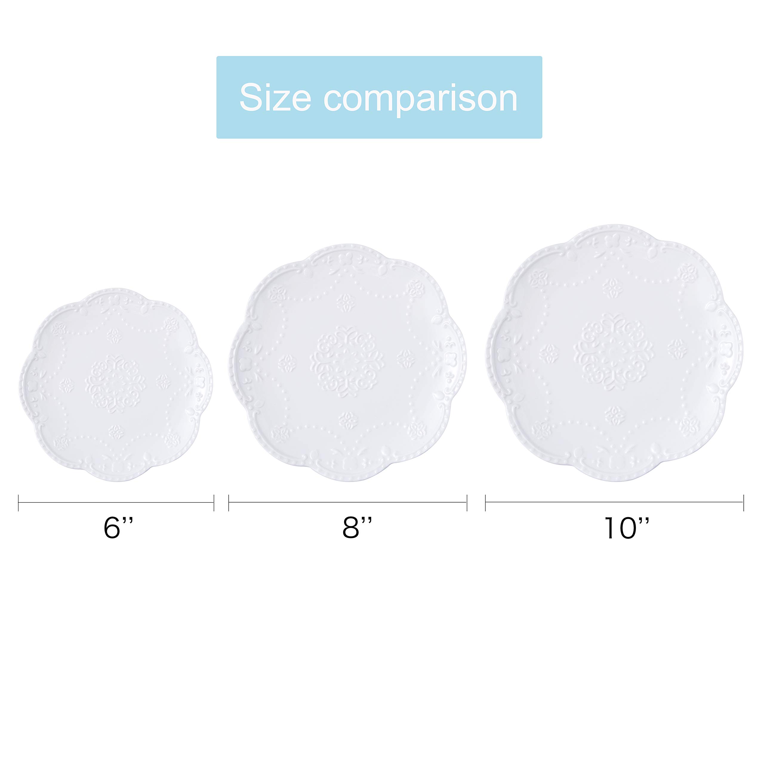 Jusalpha Embossed Lace Porcelain Plate-Dinner Plate Set, Pasta/Salad/Dessert Plate, Tableware Set for Restaurant Family Party Kitchen Use -4 Pieces, FD-PL15 (10 Inche, White)