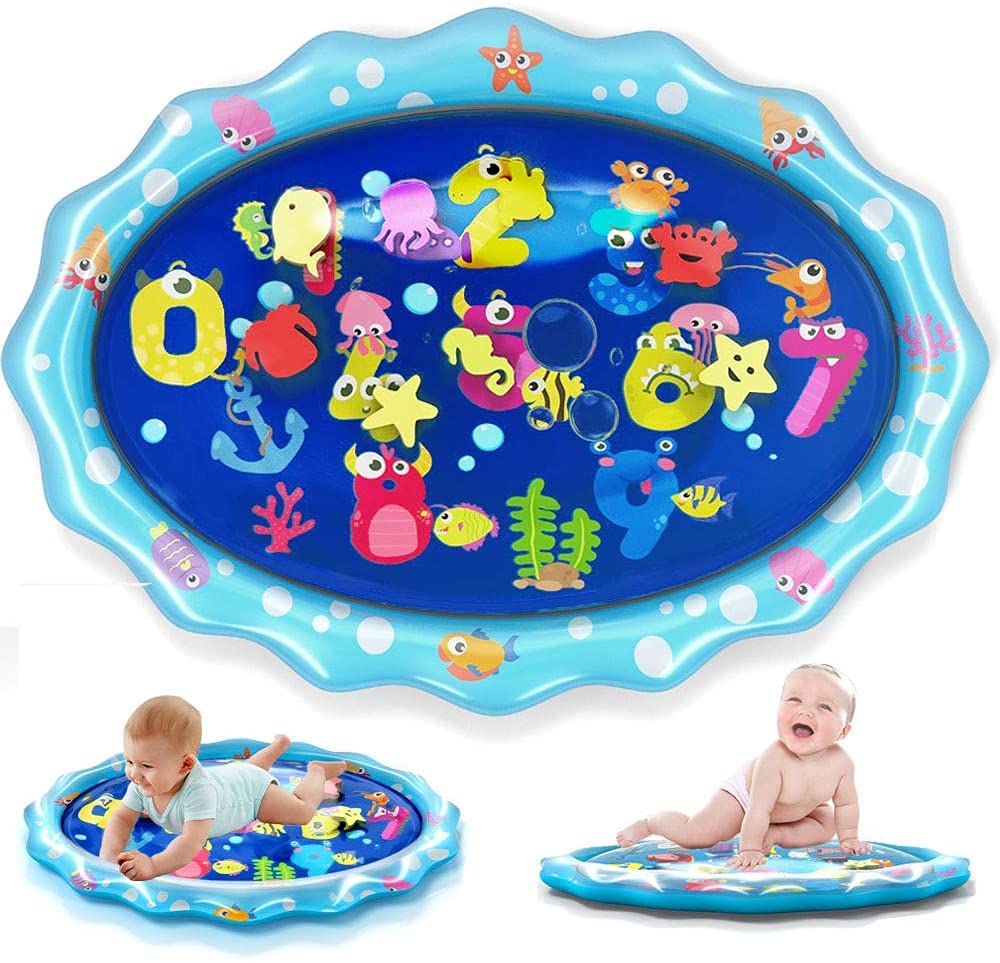 heytech Tummy Time Baby Water Mat, Infant Toy Inflatable Play Mat Activity Center for 3 6 9 Months Newborn Boy Girl 33.5"X24"