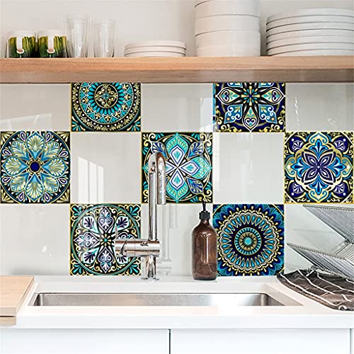 IULJH 10pcs/Set Pattern Tiles Sticker Kitchen Oil-Proof Bathroom Waterproof Art Mural Surface Crystal Film PVC Wallpaper (Color : D, Size : 15cm*15cm*10pcs)