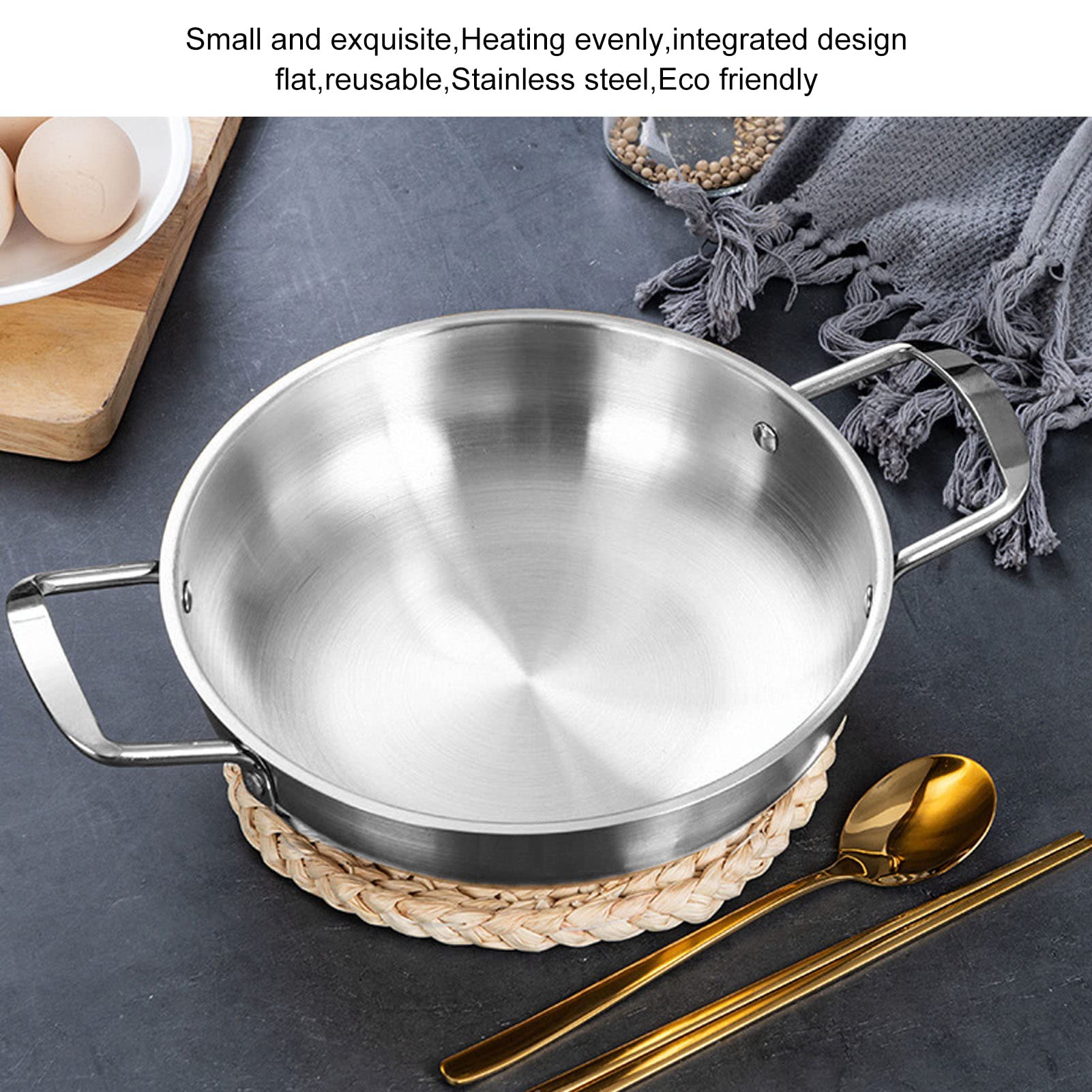 Korean Ramen Pot, Binaural Noodle Pot Flat Small Exquisite Heating Evenly EcoFriendly for Office for Dormitory for Outdoor Camping (26cm)