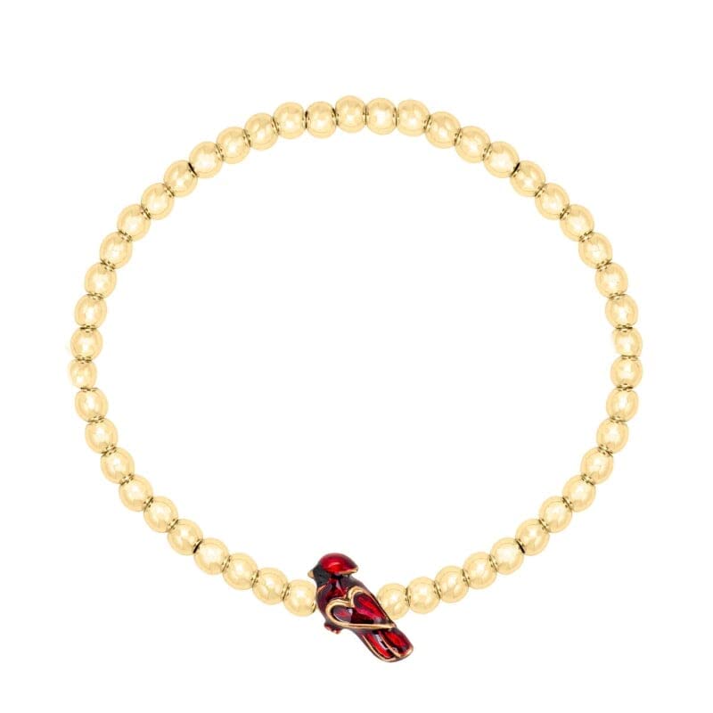 Luca + Danni Red Cardinal Stretch Bracelet with White Howlite Beads For Women - Silver Tone Regular Size Made in USA
