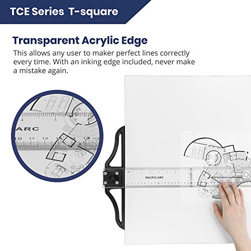 Pacific Arc 36 Inch T Square, Traditional Acrylic Graduated in Inch and Metric, Detachable Head