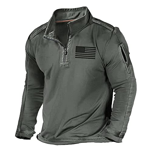 Men's Sports Shirts Quarter Zip Long Sleeve Running Workout Pullover Tops Outdoor Sweatshirt (Army Green, Large)