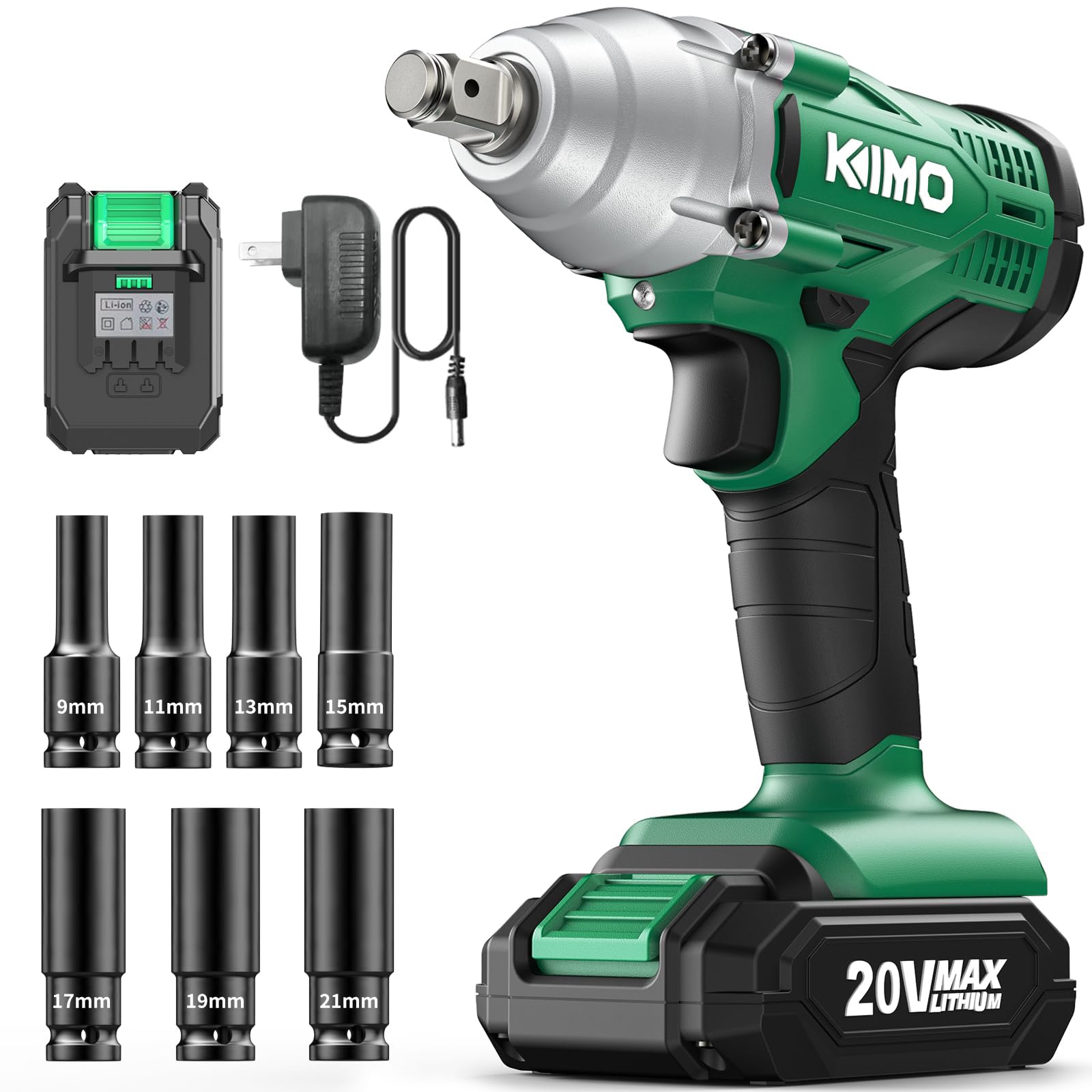 KIMO Cordless Electric Ratchet Wrench Set, 40 Ft-lbs, 400 RPM+20V Cordless Impact Wrench 1/2 inch, 2832In-Lbs & High Torque 3400 IPM