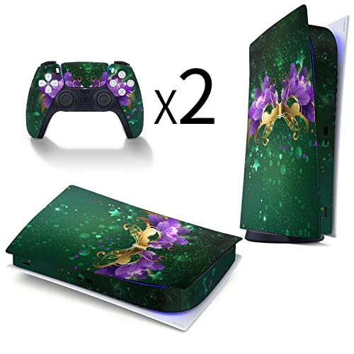 Mask on A Green Full Protective Skin Cover Design Wrap Decal Sticker Compatible with PS5 Digital Edition Console and Controller