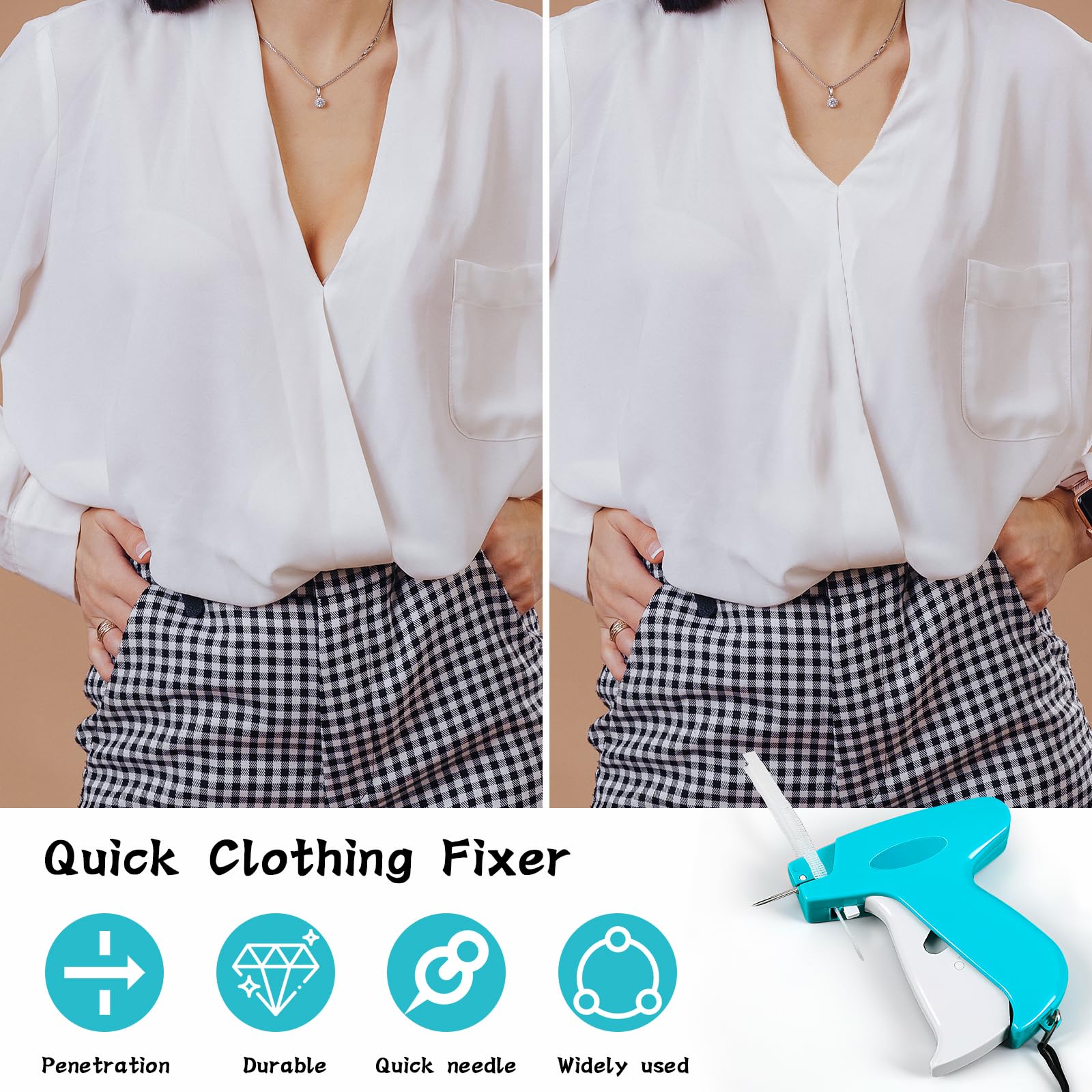 Quick Clothing Fixer, Mini Sewing Gun for Clothes, Clothing Tagging Gun, Quick Sing Tool with 2 Needles,1500 Black & 1500 White Fasteners