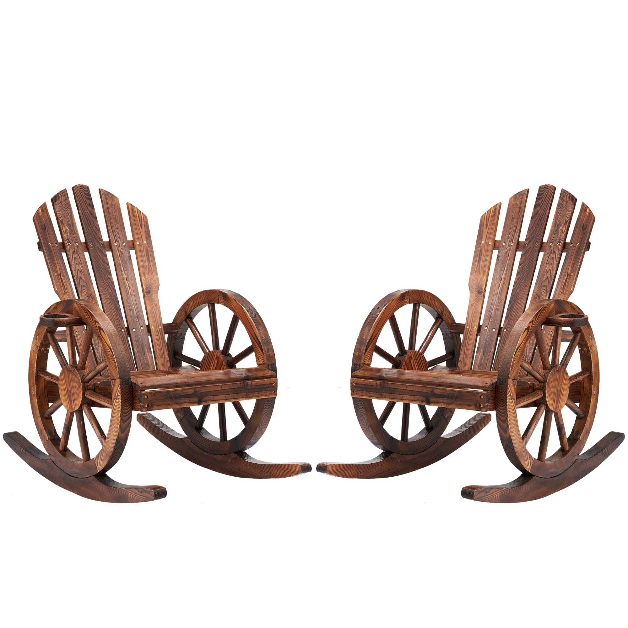 OUTGUAVA Outdoor Wooden Rocking Chairs Set of 2, Adirondack Rocker Chairs Oversized Patio Rocking Chairs for Porch Lawn Garden Poolside
