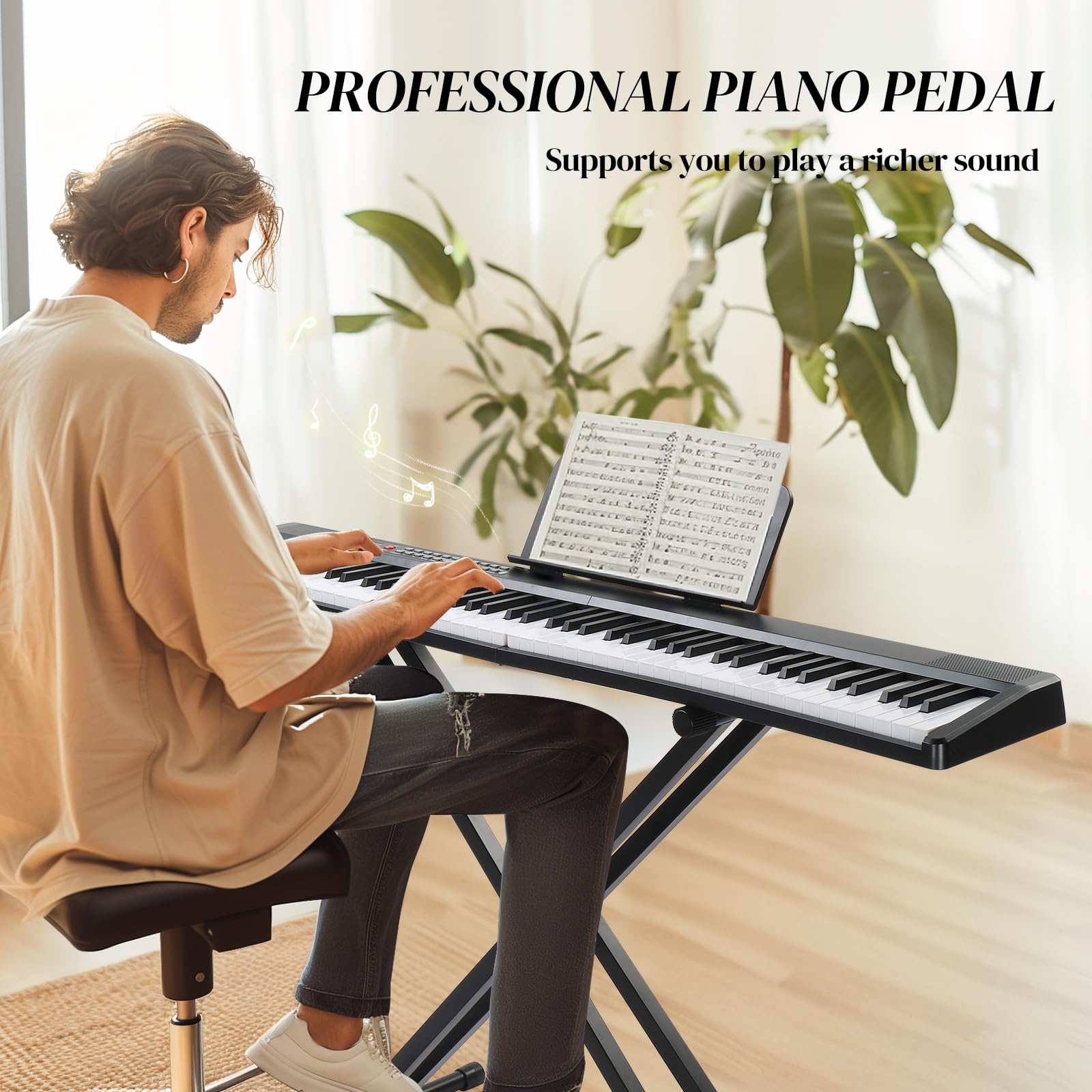Ktaxon 61 Key Foldable Electronic Keyboard Piano, Semi-Weighted Electric Piano Digital Piano with Dual Bluetooth Mode and 5W Stereo Speaker and Intuitive Function