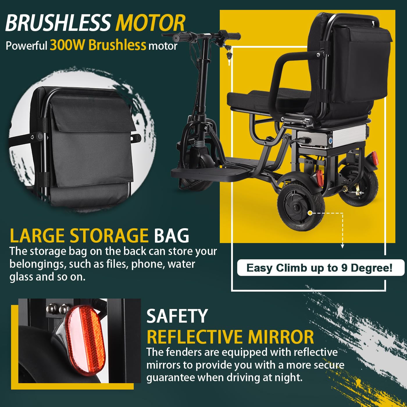 New Upgrade Folding Mobility Scooters, Lightweight Scooter Mobility for Adults, No Assembly Required, 20Miles Mobility Scooters for Adults, 3 Wheel Lightweight Mobility Scooter