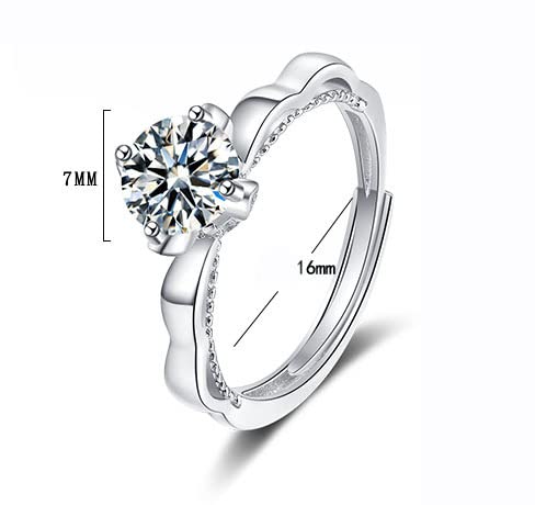 Luxury Diamond Silver Ring Bride Ring Engagement Wedding Ring Prong Setting Zircon Rings Jewelry for Your Princess (4 Claw- Wave- A)