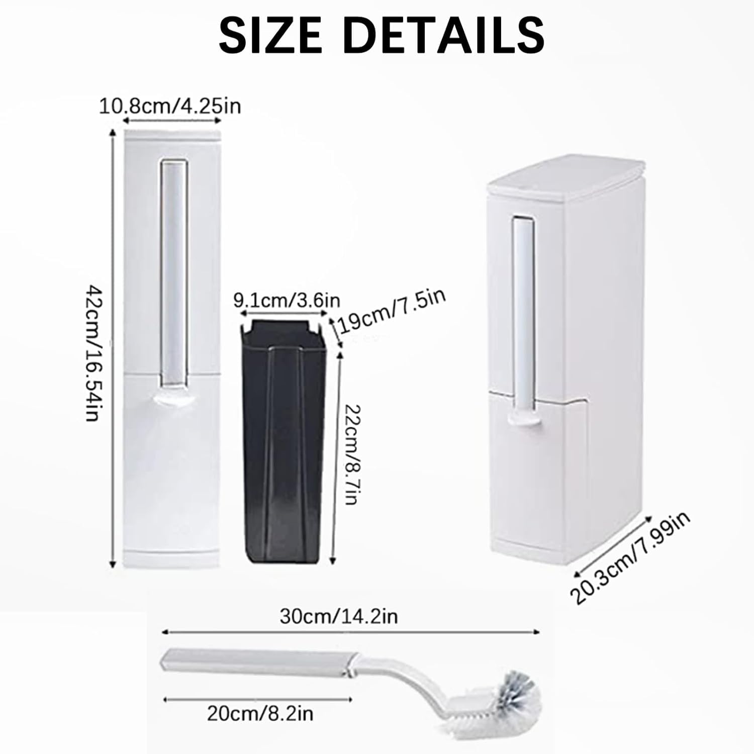 Small Bathroom Trash Can and Toilet Brush Set, 2L Slim Garbage Can with Lids, RV Trash Can, Tall Narrow Bathroom Trashcans, Garbage Trash Bin Waste Basket for Bathroom, Camper, Toilet (White, 2 L)